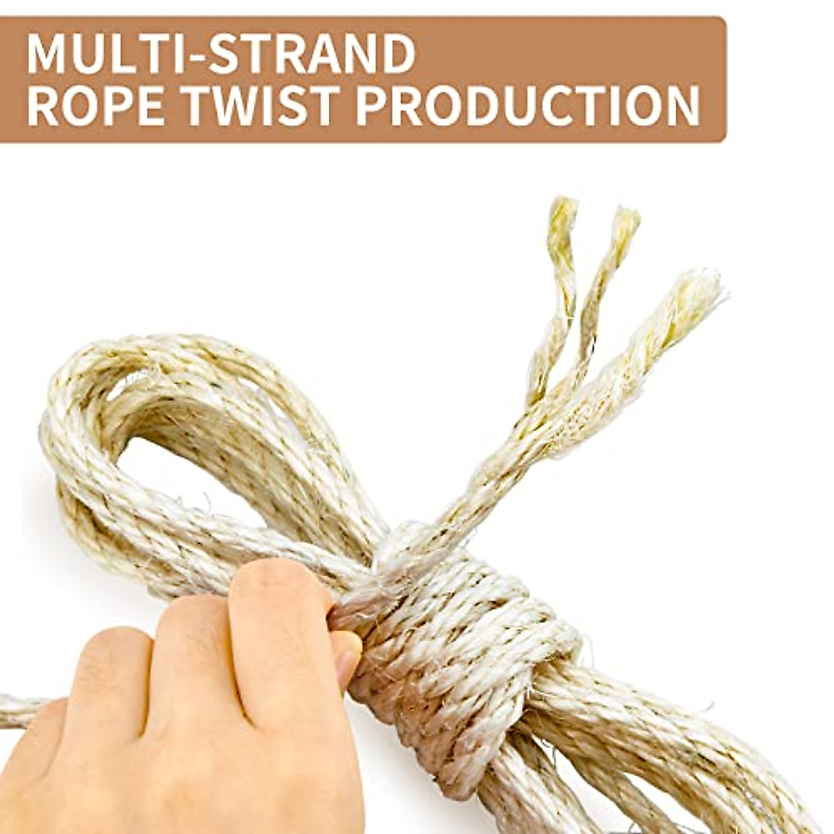 White Sisal Rope 1/4 Inch by 32-Feet for Cat Scratching Post Tree Tower Replacement Repair and Replace, DIY Hemp Twine Rope for Kittens Shelves Furniture Window Bed Perch House Climbing, 6mm by 10m