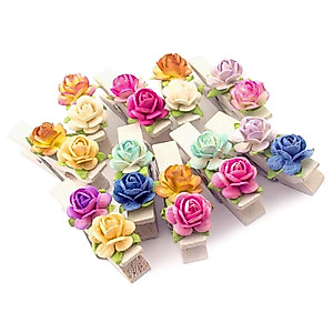 Summer-Ray 20 Handmade Mulberry Flower Decorated Mini White Wooden Clothespin Fridge Magnet
