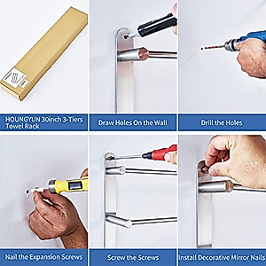 Bath Towel Bar 3-Tiers with Hook 30-Inch 304Stainless Steel Wall Towel Rack for Bathroom Wall Mounted Towels Shelves,Towel Ladder Holder Brushed Finished (Silver 2)