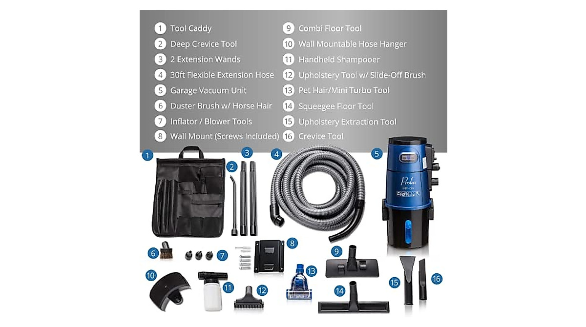 Prolux Professional Wall-Mounted Garage Vac | Powerful Wet/Dry Cleanup