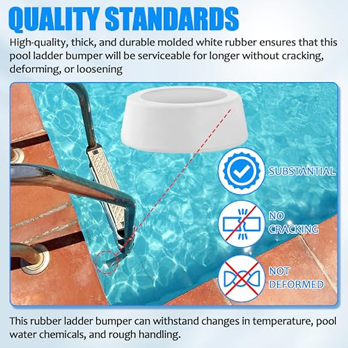 TonGass (4-Pack, White) Outside Pool Ladder Bumpers for Inground Pool - Pool Ladder Rubber End Caps Fit 1.9" Standard Swimming Pool Ladder Tubing Bumper Caps for Inground Pool Ladder Step End Caps