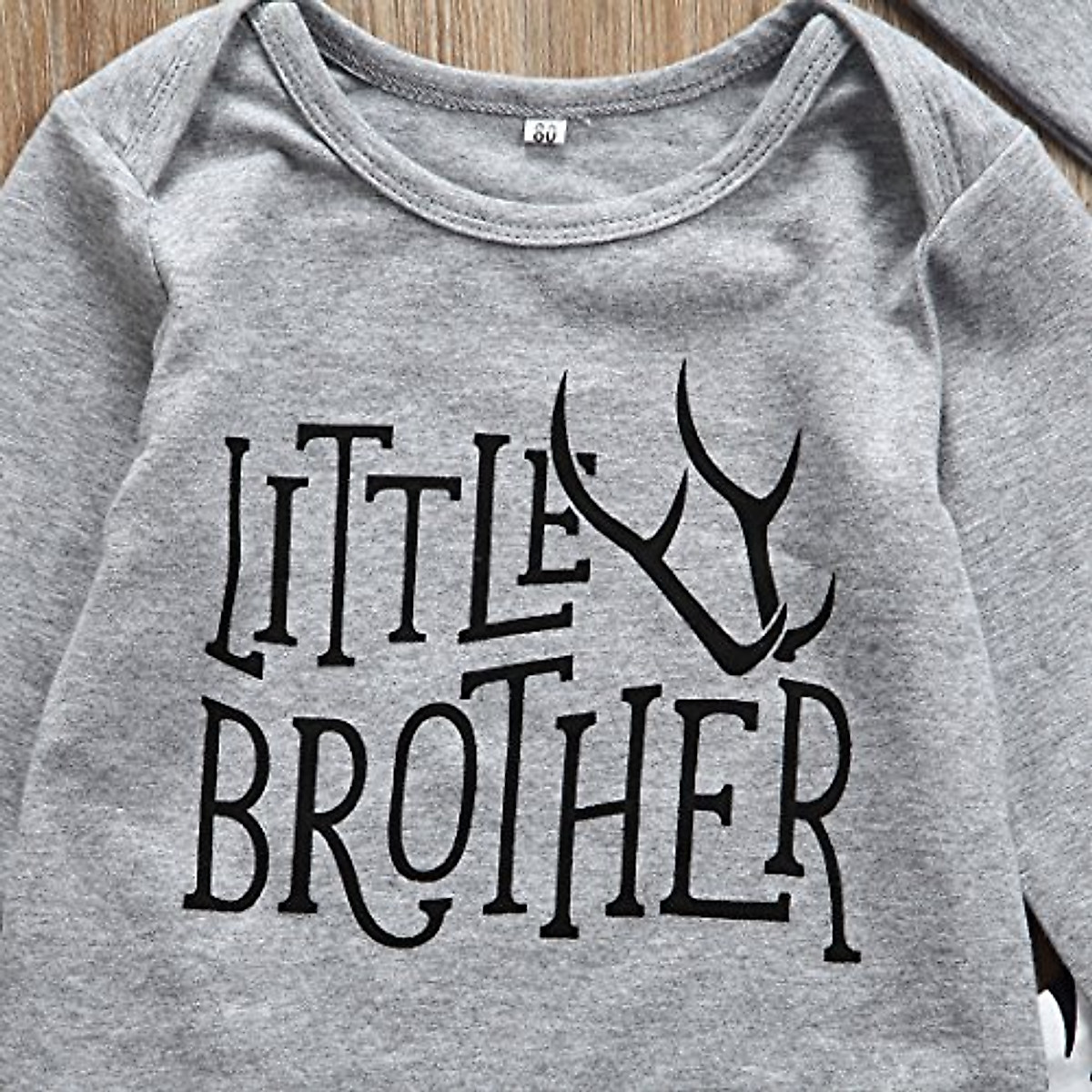 3PCS Newborn Baby Boys Cute Little Brother Romper+Pants+Hat Outfits Matching Set (0-6 Months, Little Brother)