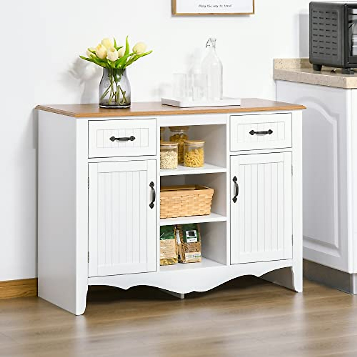 HOMCOM 42" Sideboard Buffet Cabinet, Accent Kitchen Cabinet, Coffee Bar Cabinet with Storage Drawers and Adjustable Shelves for Living Room, White