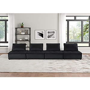 Lilola Home Anna Black Velvet 4-Seater Modular Sofa