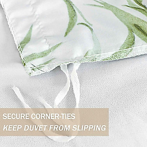 Nanko King Size Duvet Cover Set, Green Floral/Flower Leaf Bird Print Pattern, 3pc 104x90 Microfiber Comforter Quilt Bedding Cover with Zip Ties - Spring Modern Farmhouse for Men and Women Teen Girl