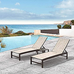 Crestlive Products Aluminum Adjustable Chaise Lounge Chair and Table Set Outdoor Five-Position Recliner, Curved Design, All Weather for Patio, Beach, Yard, Pool (Beige)