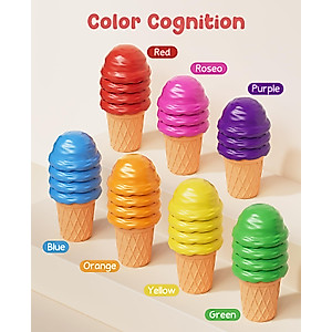 JoyCat Ice Cream Preschool Learning Activities Counting and Color Sorting Set Stacking Toys for Kids 3-5, Alphabet Learning Toys, ABC Learning Toys in Upper & Lowercase, Montessori Fine Motor Skill