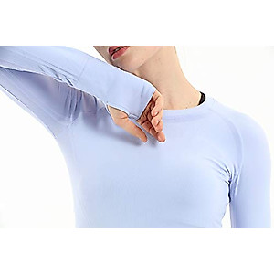 MathCat Seamless Workout Shirts for Women Long Sleeve Yoga Tops Sports Running Shirt Breathable Athletic Top Slim Fit (S, Wathet)
