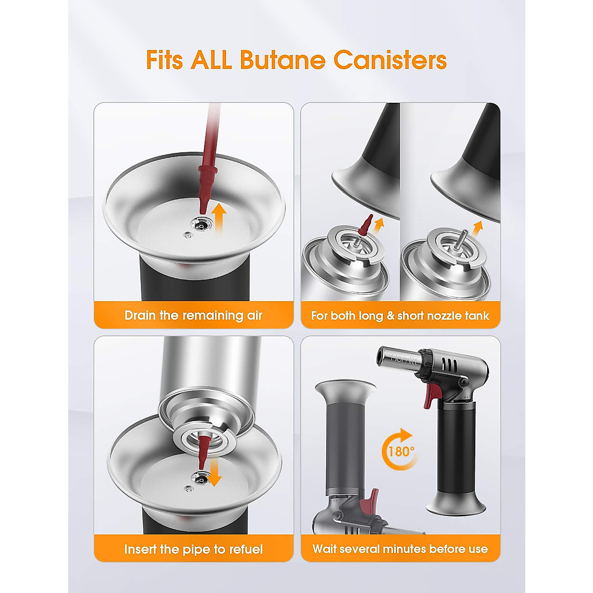 Butane Torch with Fuel Gauge,Homitt Refillable Cooking Torches with One-handed Operation &Safety Lock,Adjustable Flame,Fit All Butane Tanks Kitchen Culinary Butane Torch for Cooking,Baking,BBQ