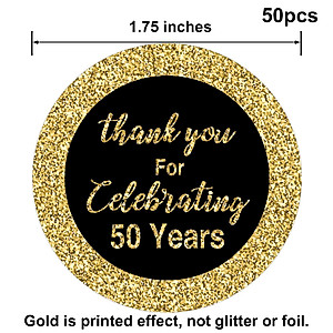 Careland 50th Birthday Stickers, Gold 1.75 Inch Round Circle Labels, 50 Reusable Decorations for Anniversary Party, Pack of 50