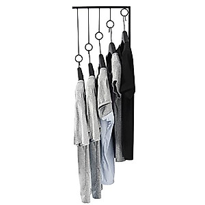 MyGift Set of 3 Wall-Mounted Metal Garment Rack/Bedroom Closet/Retail Clothing Organizer with 5 Hanging Rings, Black