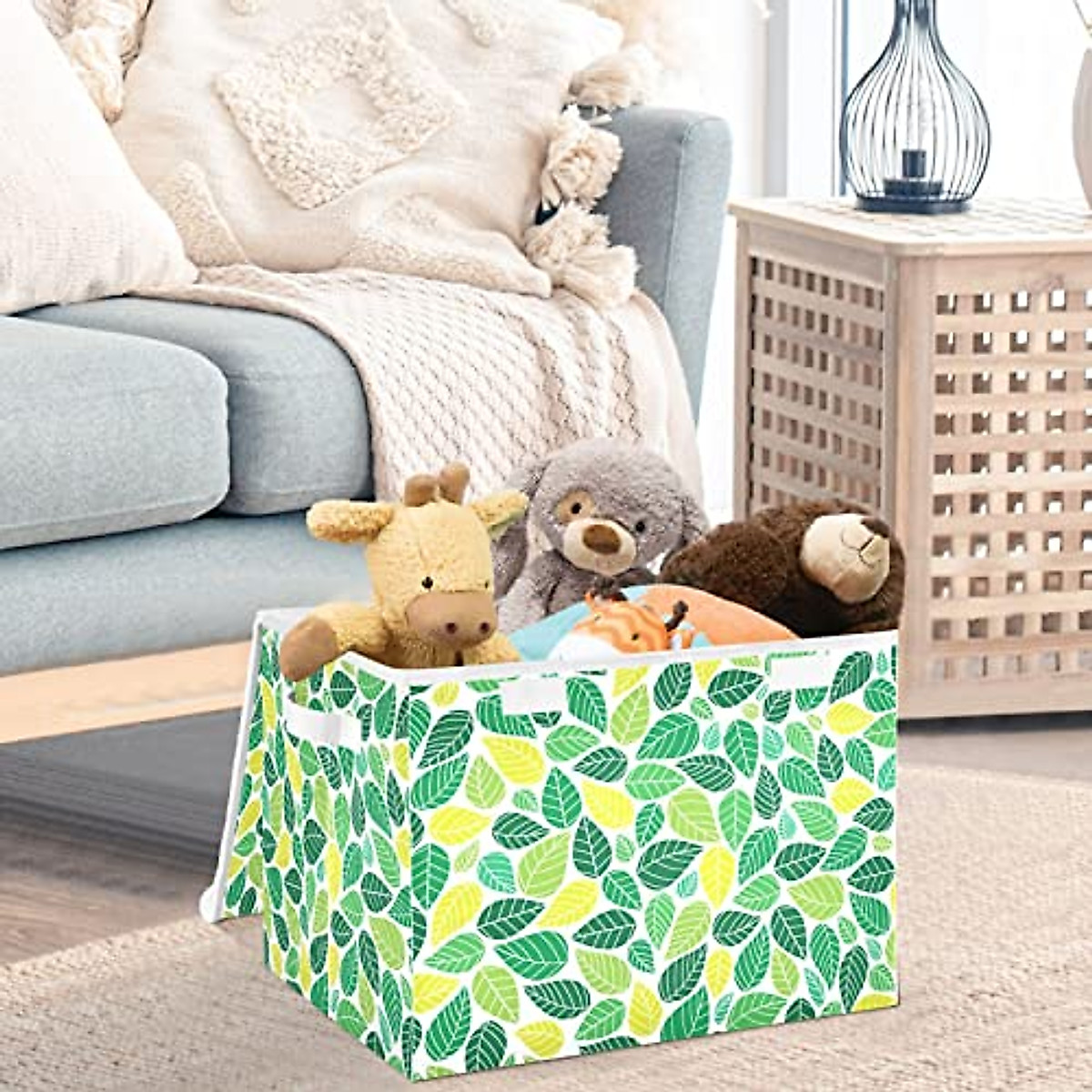 CaTaKu Abstract Leaf Storage Bins with Lids and Handles, Fabric Large Storage Container Cube Basket with Lid Decorative Storage Boxes for Organizing Clothes