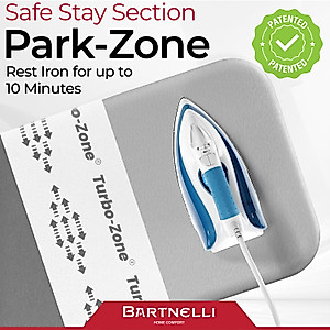 Bartnelli Ironing Board Cover and Pad, Made in Europe with New Patent Technology | 54x15 Iron Board Replacement Cover Featuring Park & Turbo Zone, Scorch Resistant 100% Cotton Thick Layered Top