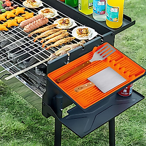 ISSEVE Silicone Griddle Tools Mat for Blackstone, Large Silicone Spatula Mat with Drip Pad, Grill BBQ Caddy Utensils Holder for Kitchen, Cooking & Countertop, Griddle Accessories for Blackstone Orange