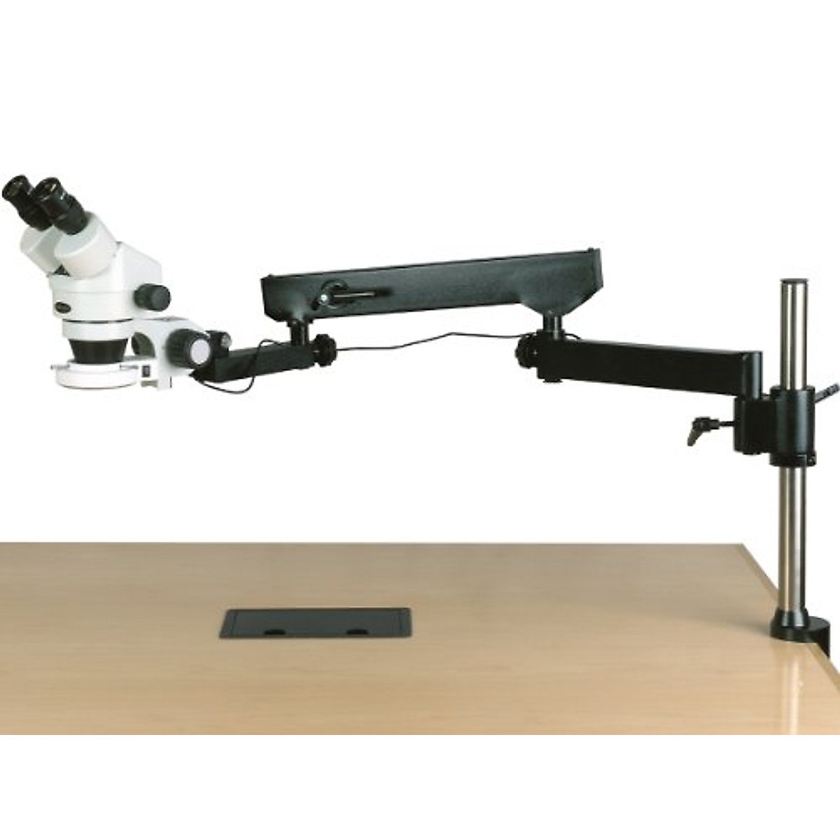 AmScope SM-8B-144S Professional Binocular Stereo Zoom Microscope, WH10x Eyepieces, 7X-45X Magnification, 0.7X-4.5X Zoom Objective, 144-Bulb LED Ring Light, Articulating-Arm Boom Stand, 110V-240V