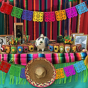 Qpout 2 Pieces Mexican Party Decorations Banners, Felt Colorful Day of the Dead Papel Picado Banner, Fiesta Birthday Baby Shower Party Decorations, Dia De Los Muertos Garland, Cinco de Mayo Flags