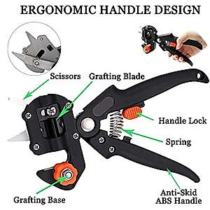 Krewey 2-in-1 Garden Grafting Tools Pruner Kit, V-Graft Omega-Graft and U-Graft, Plant Branch Vine Fruit Tree Cutting Tool Kits Scissors