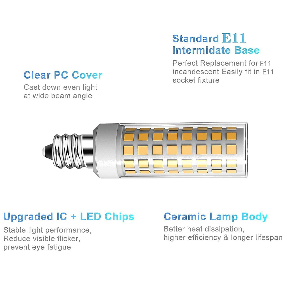 LUHMQ 3-Pack E11 LED Bulbs e11 Mini Candle Holder Base e11 Chandeliers Ceiling Fan Light JD E11 Bulb 7W(70W Halogen Bulb Equivalent) 700LM AC120V for Cabinet Lighting,Sconce&More(Warm White 3000K)