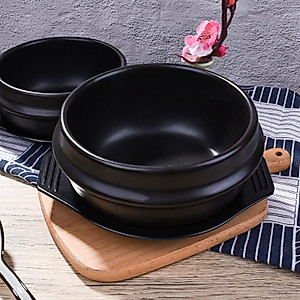 Swlthwen Korean Stone Bowl with Tray, Premium Ceramic, Stone Hot Pot for Bibimbap Soup Korean Stone Bibimbap