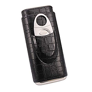 TOIKA 3 Tubes Classic Black Crocodile Pattern Leather Cigar Case Humidor with Cedar Wood Lined in Gift Box, Cigar Cutter Contained