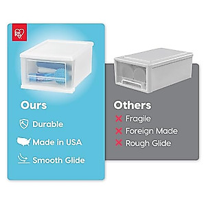 IRIS USA 7 Qt. Plastic Stackable Storage Drawers, Small, 4 Pack, Multi-Purpose Bins for Bedroom, Bathroom, Closet, Craft Room, Garage, Kids Room, Office, Pantry, Under Sink, White
