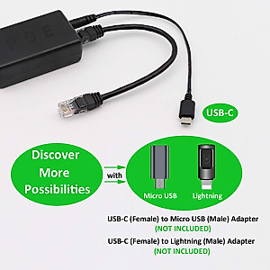 AuviPal USB-C Gigabit PoE Splitter, PoE to USB Type-C 5V/4A Max Power + 10/100/1000Mbps Ethernet Data Adapter for Raspberry Pi 4 and More, 802.3af/at Compliant | (AP-POE-USBC)