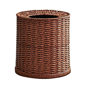 Generic Round Wicker Waste Paper Bin and Basket with Removable Plastic Liner, Drop-in Oval Wicker Waste Basket, Round Organizer Holder for Bathroom, Kitchen, Bedroom, Home, Office (Size : 12L)(8L)