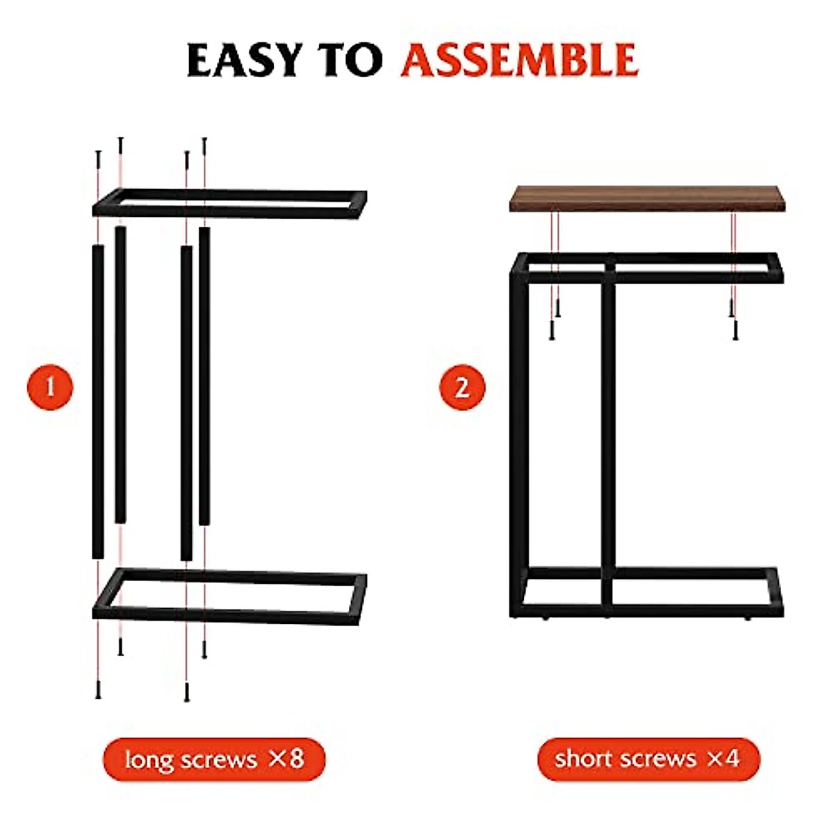 WLIVE Side Table Set of 2, C Shaped End Table for Couch, Sofa and Bed, Large Desktop C Table for Living Room, Bedroom, Brown and Black