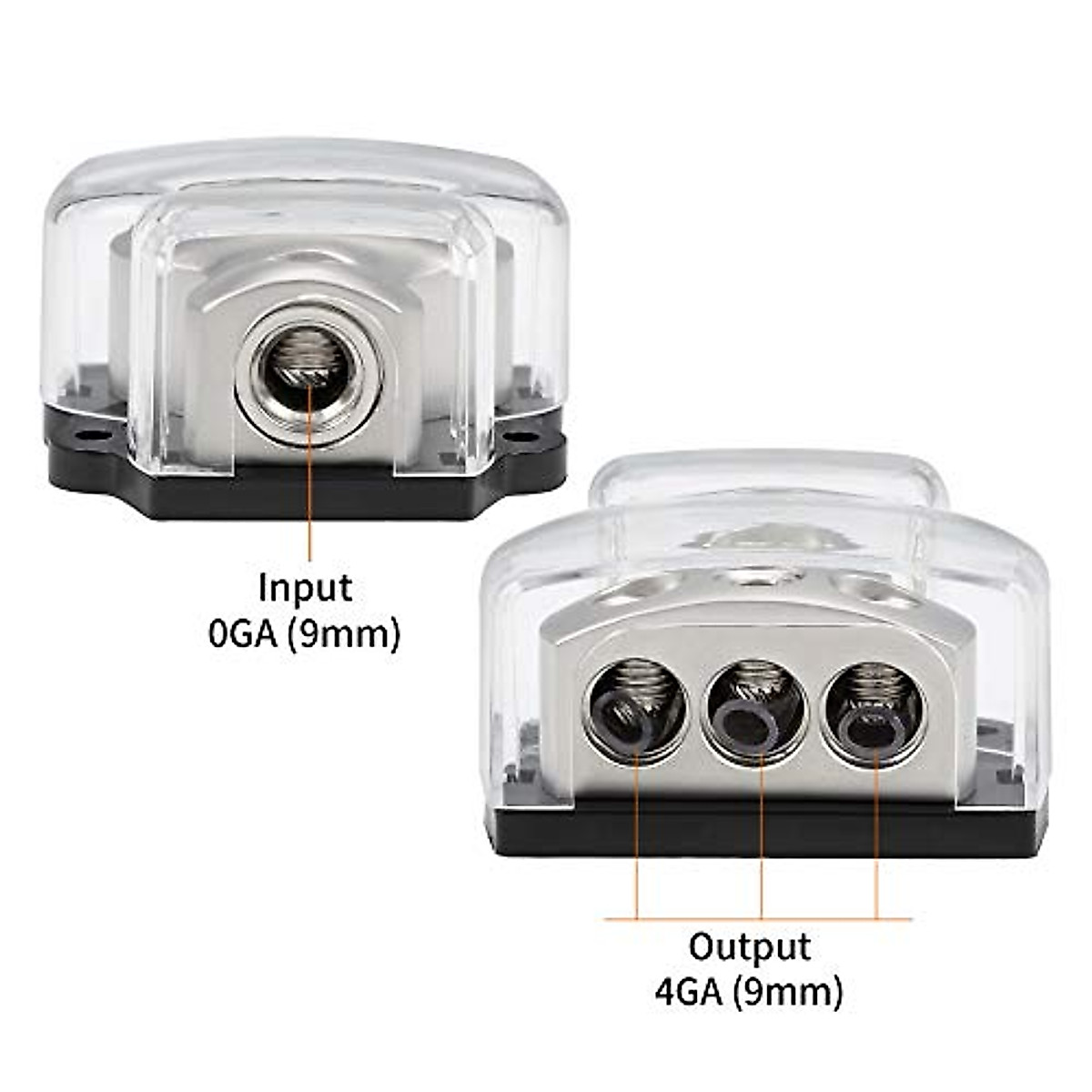 VonSom 3 Way Power Distribution Block, 1x 0 Gauge in / 3X 4 Gauge Out Amp Power Distribution Ground Distributor Connecting Block for Car Amplifier Audio Splitter 2 Pack