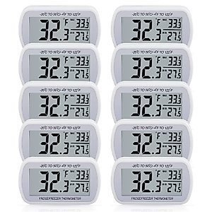 AEVETE 10 Pack Waterproof Digital Refrigerator Thermometer Large LCD, Freezer Room Thermometer with Magnetic Back, No Frills Easy to Read