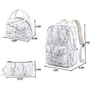 LIMHOO School Bags for Teen Girls, Teenagers School Backpack, Bookbag with Lunch Box Pencil Case (Marble)