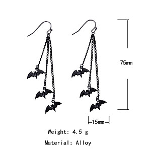 Halloween Black Bat Vampire Dangle Earrings Necklace Set Long Dangle Hook Earrings Halloween Costumes Scary Decorations Party Jewellery Gift for Women Girls-B Earring