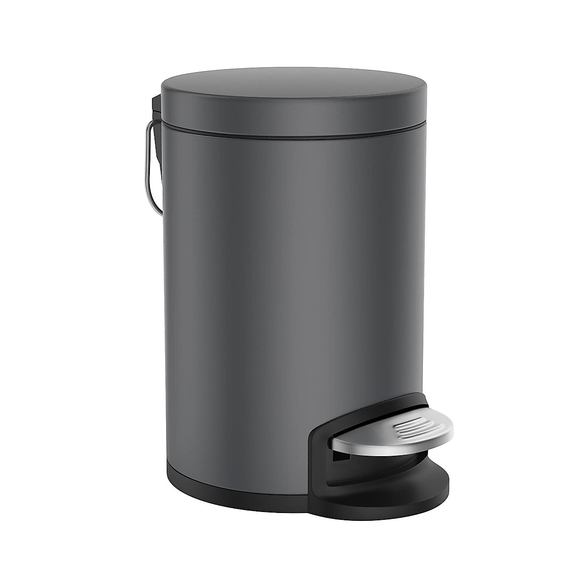 H+lux Small Trash Can with Lid Soft Close, Foot Pedal Round Bathroom Garbage Can with Stainless Steel Removable Inner Wastebasket, Anti-Fingerprint Matt Finish, 0.8Gal/3L, Black