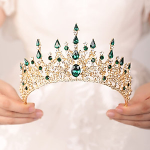 JWICOS Baroque Emerald Green Tiara Crown for Women Rhinestone Wedding Crowns and Tiara Crystal Princess Crown Tiara for Prom Pageant Birthday Party Valentines Costume (Emerald Green)