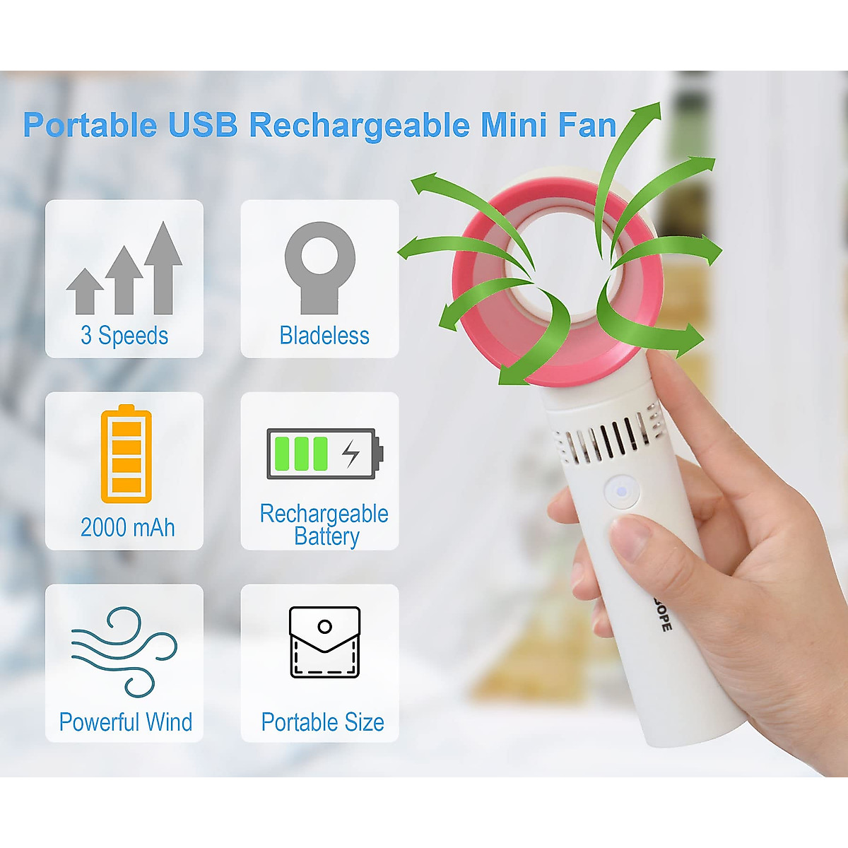 Eyelash Fan Dryer Portable USB Rechargeable Bladeless Mini Fan Handheld for Eyelash Extension, Air Conditioning Blower Cooling Dryer for Essential Eyelash Extension Supplies (White)