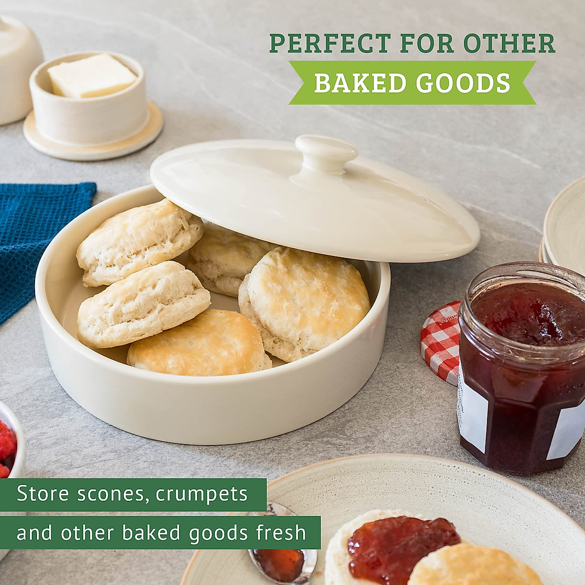 Chef Tacos Ceramic Tortilla Warmer, Microwavable, Tortilla Holder Container, Pancake Keeper, Best for Storage Tortilleros, with Lid (8-inch, Cream)