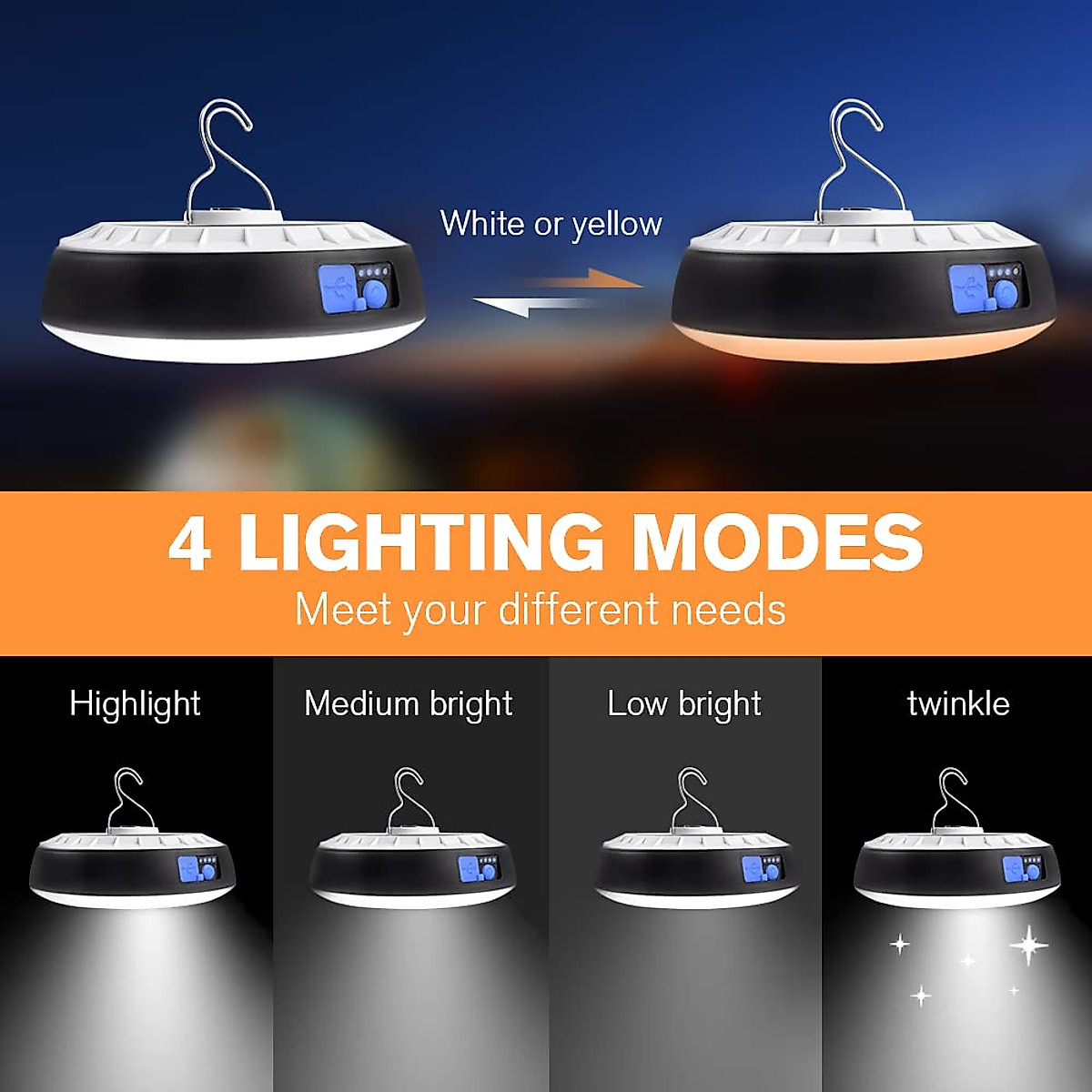 Ainiv USB Solar Camping Light, LED Rechargeable Camping Lanter with Remote Control, IPX4 Waterproof Rechargeable Tent Light 30W with Magnet for Camping, Hiking, Outage, Hurricane, Emergency