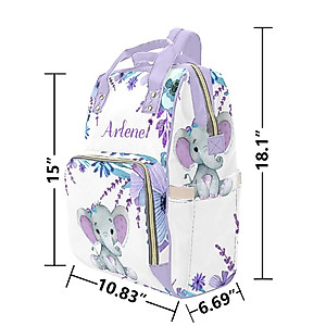 Elephant Purple Personalized Diaper Bag Backpack Tote with Name,Custom Travel Nappy Mommy Bag Backpack