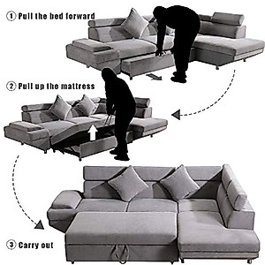 FDW Sofa Sectional Futon Sofa Bed Sofa for Living Room Couches and Sleeper Sofa PU Leather Sofa Set Corner Modern Queen 2 Piece Contemporary Upholstered, Blue