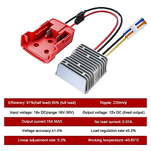 18V to 12V Step Down Converter Aadpter Compatible with Milwaukee M18 Batteries, DC 12 Voltage Battery Power Adapter, 15A 180W Buck Converter Regulator