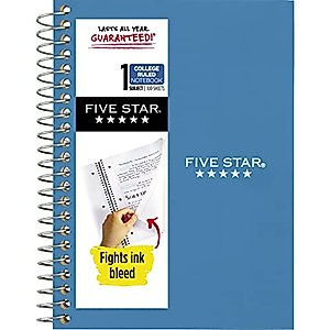 Five Star Personal Spiral Notebook, 1-Subject, College Ruled Paper, 7" x 4-3/8", Small Size, 100 Sheets, Teal Blue (45484AA4)