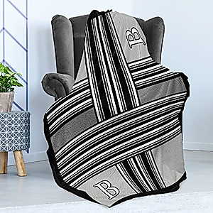 Ambesonne Letter B Throw Blanket, Monochrome Style Lines and Stripes with Old Vintage Look Classic Geometry, Flannel Fleece Accent Piece Soft Couch Cover for Adults, 60" x 80", Charcoal Grey White
