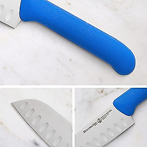 Messermeister Petite Messer 5” Kullenschliff Santoku Knife, Blue - German 1.4116 Stainless Steel & Ergonomic Handle - Lightweight, Rust Resistant & Easy to Maintain