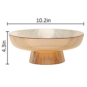 Kelendle Glass Footed Bowl Round Pedestal Bowl Clear Fruit Bowl Decorative Serving Dish Dessert Display Stand Snacks Nuts Plate for Kitchen Counter Centerpiece Table Decor Amber 10.2inch