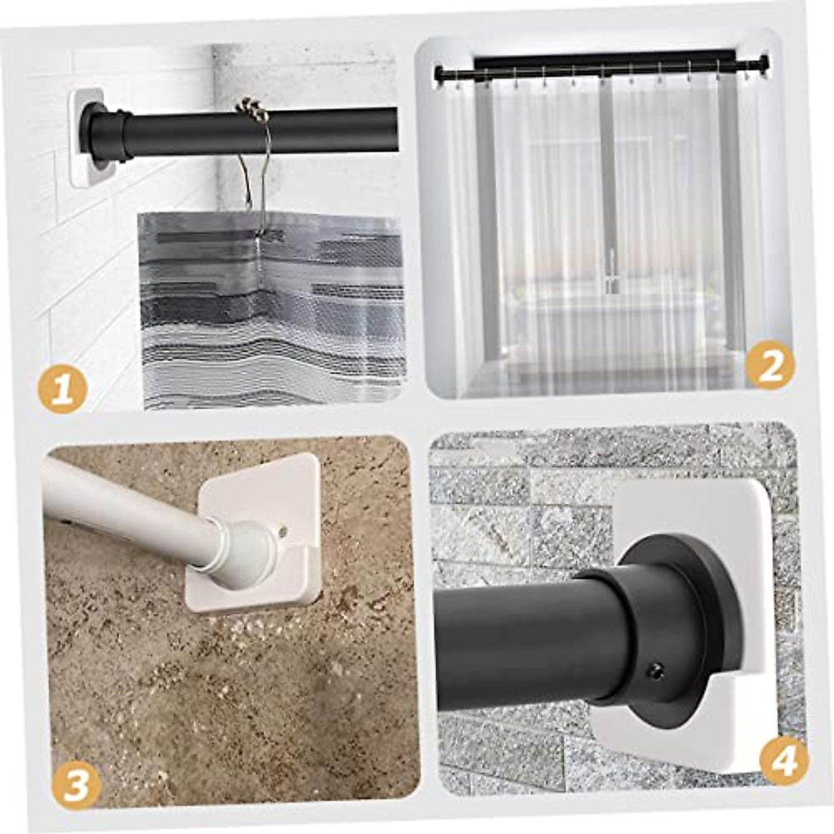 DOITOOL 6pcs Bracket Holder Heavy Duty Shower Curtain Tension Curtain Rods Circle Hooks Adhesive Curtain Rod Holder Wall- Mounted Shower Rods Holder Shower Curtain Tension Holder Fixture