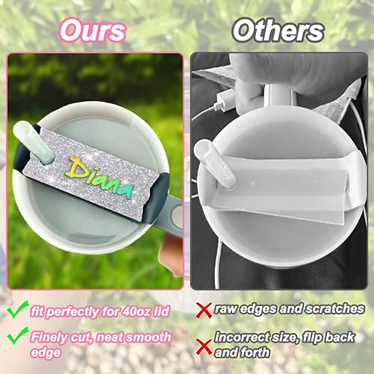 AIERSA Name Plate or Stanley Cup Lid 40oz Tumbler with Handle, 6pcs Pink, 6Pcs Silver