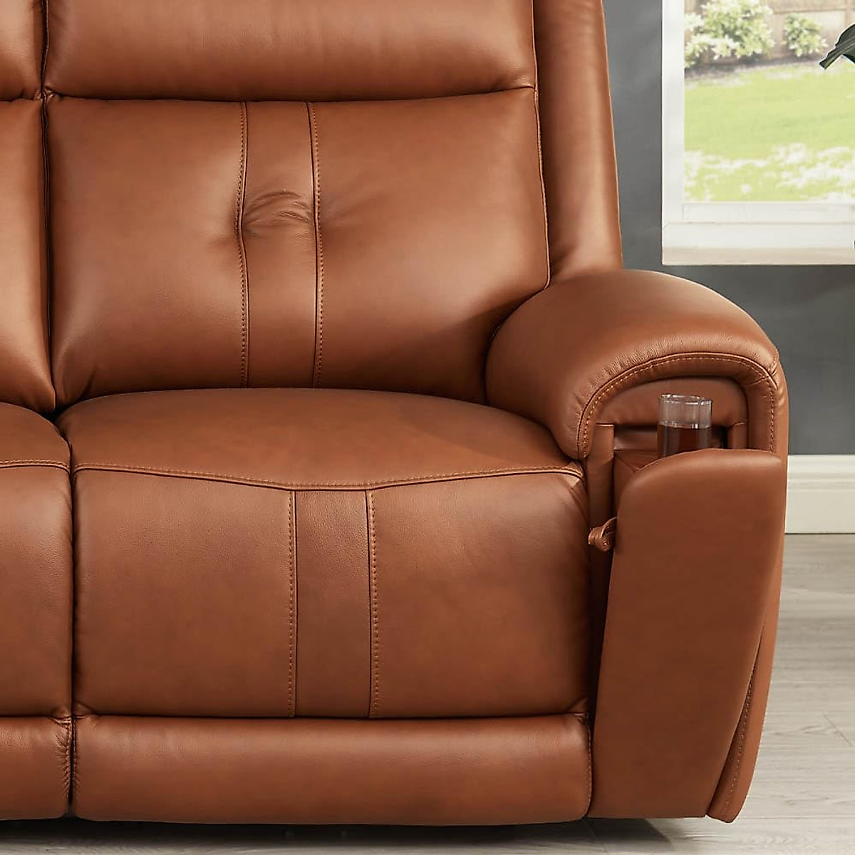 Hydeline Emma Power Headrest Top Grain Leather Zero Gravity Reclining Sofa Couch, 87.5", Cinnamon Brown, Memory Foam, Pocket Coils and Control Panel