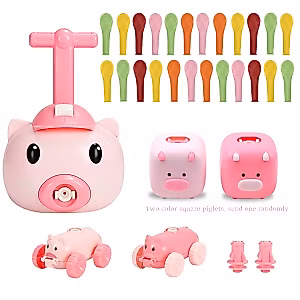 XHSP Balloon Powered Pink Pig Cars - Pink Pig Balloon Cars Toy Set,Balloon Powered Launcher Kids Toys Science Education Toys for Children, Boys Girls, 6+ and Classroom