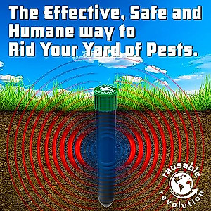 4 Pack Sonic Mole Chaser - Battery Operated Pest Repeller Stake, Scares Away Moles, Voles, Gophers and Rats by Reusable Revolution (Green & Black)