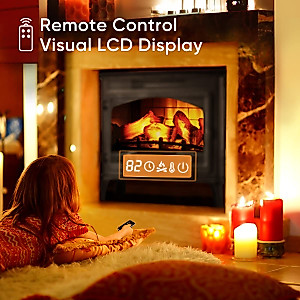 HEAO Electric Fireplace 3D Infrared Fireplace Stove 24" Freestanding Fireplace Heater for Indoor with Visible Control Panel and Remote, ETL Certified, Overheating Safety Protection, 1500W (Black)